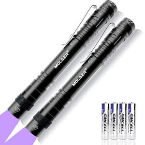 molaer uv black light flashlight 2-pack mini 395nm blacklight pen light for leak, pet urine, bed bug, scorpion, hotel inspection, dry stain and dye detector