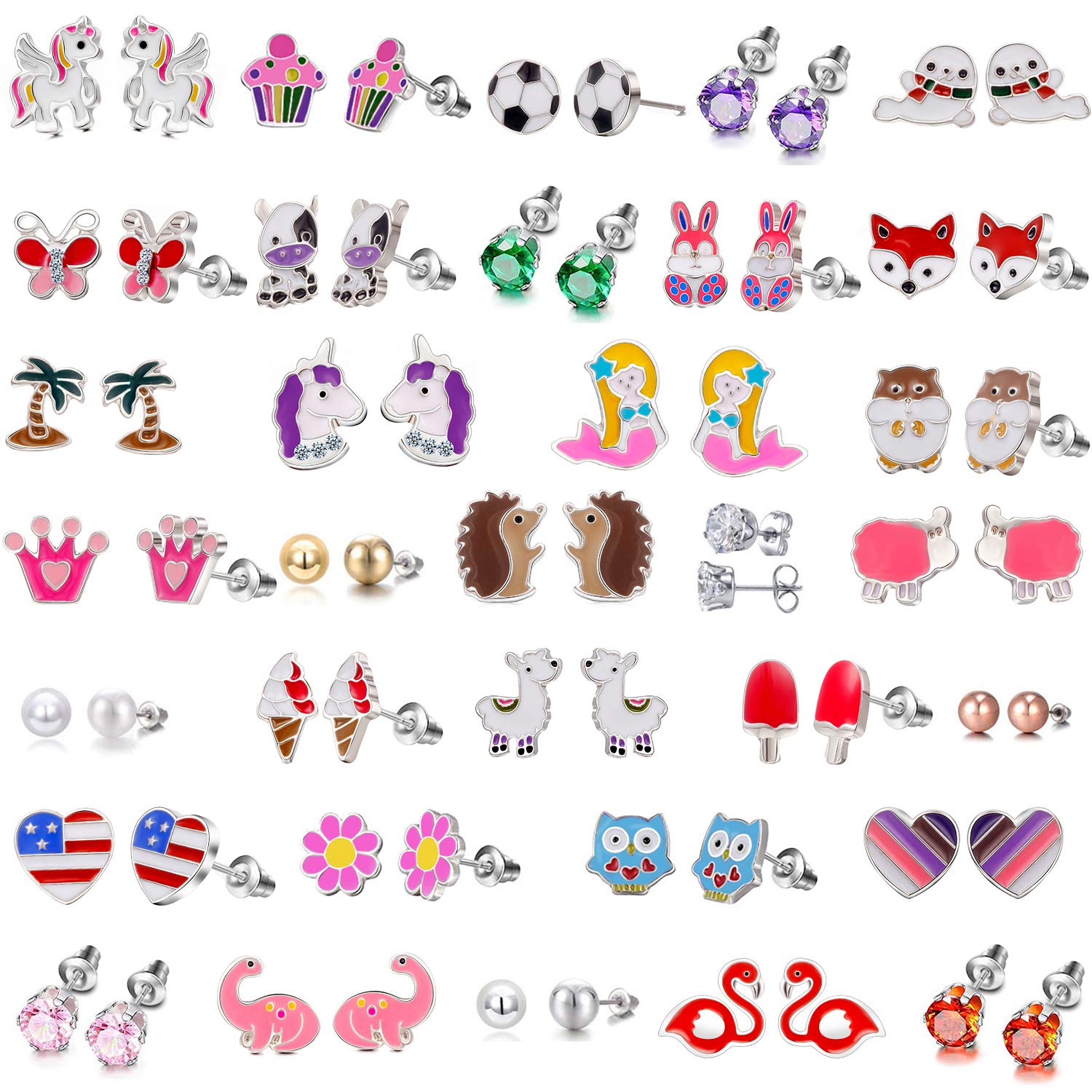 Nickel Free Kids Animal Earrings for Girls Hypoallergenic Pack - Cute Heart Shape Birthday Gifts for Teens 10 11 12 13 year old girl