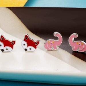 Nickel Free Kids Animal Earrings for Girls Hypoallergenic Pack - Cute Heart Shape Birthday Gifts for Teens 10 11 12 13 year old girl