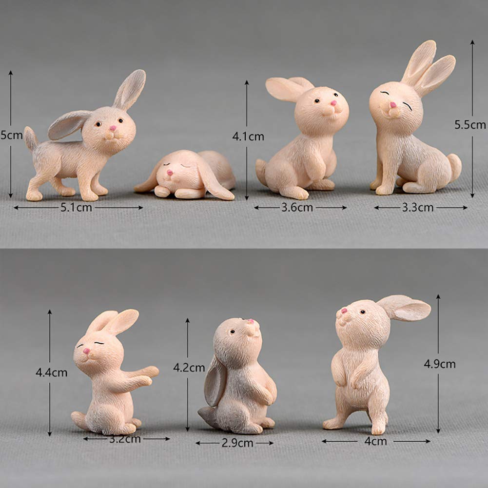 MAOMIA 7 Pcs Rabbit Figures for Kids, Animal Toys Set Cake Toppers, Rabbit Fairy Garden Miniature Figurines Collection Playset for Christmas Birthday Gift Desk Decoration