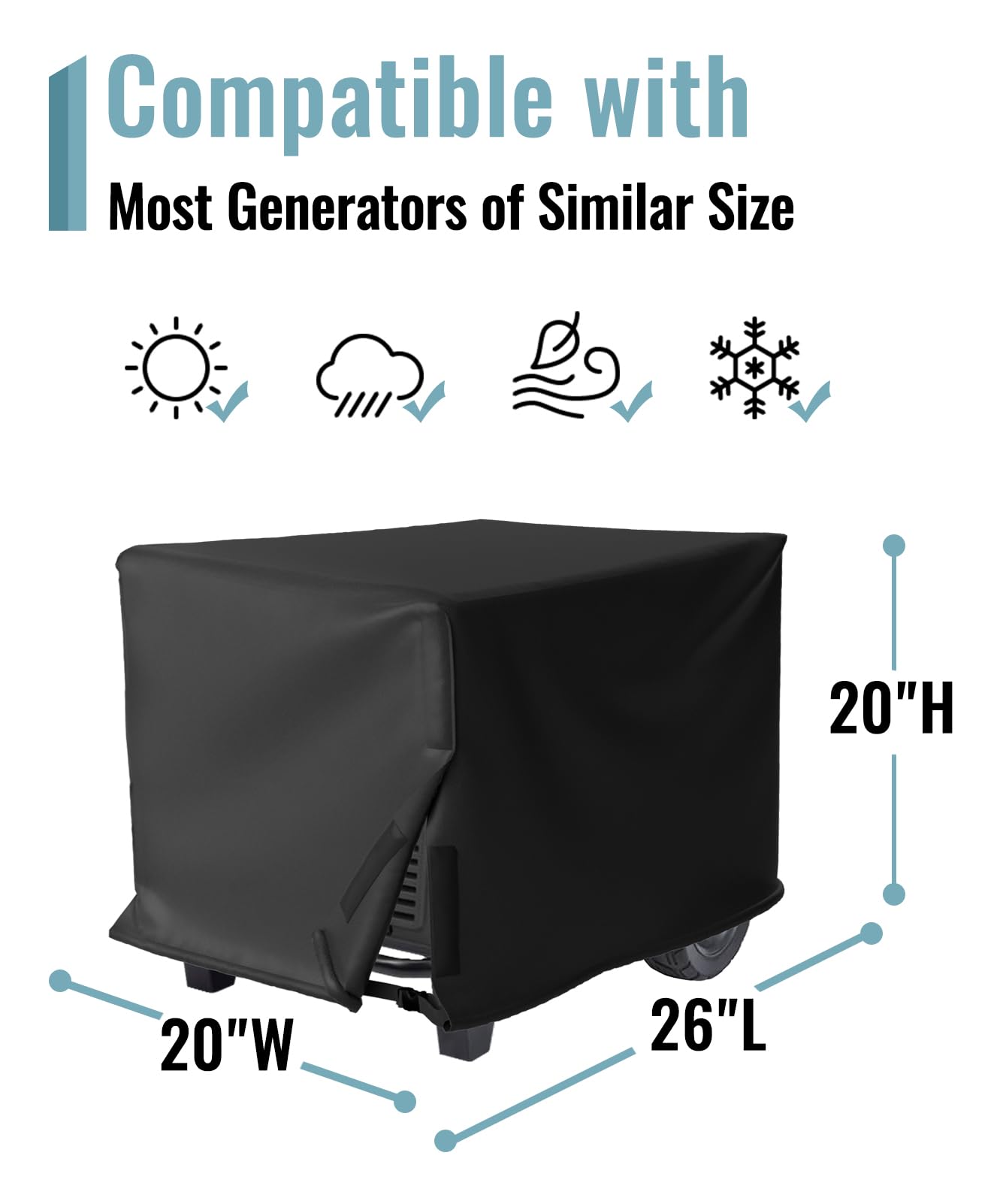 SHINESTAR Universal Generator Cover 26 x 20 x 20 inch - for 3000-5000 Watt Portable Generators, for Westinghouse, Champion, WEN, DuroMax and More, Heavy Duty Waterproof 600D Polyester, Black