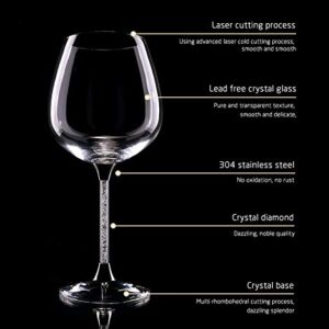 Gold With Diamond Wine Glasses Set of 2 - Weddings, Birthdays, Parties - Rhinestone DIAMOND Filled Stem Studded - Long Stem, 18oz 9-inches Tall – Glassware Laser Cut Diamond Base 18 Ounces Glass Gift