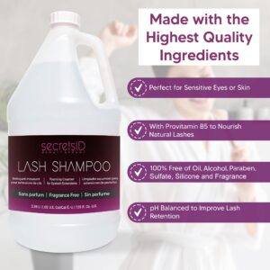 SecretsID Professional Lash Shampoo for Lash Extensions - Lash Shampoo Bulk 1 Gallon - Premium Lash Extension Shampoo & Lash Wash w/ 50 Lash Aftercare Cards