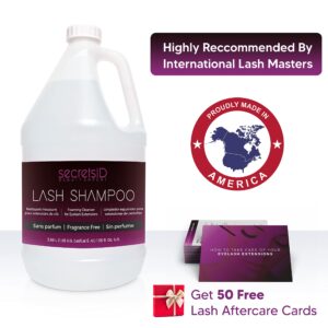 SecretsID Professional Lash Shampoo for Lash Extensions - Lash Shampoo Bulk 1 Gallon - Premium Lash Extension Shampoo & Lash Wash w/ 50 Lash Aftercare Cards