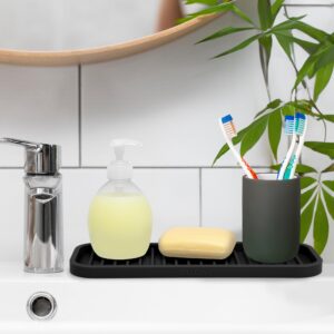 Zulay (9x3.5) Silicone Sponge Holder for Kitchen Sink - Flexible Multipurpose Kitchen Soap Tray Sponge Holder - Sink Organizer Tray for Kitchen, Bathroom, Makeup, Trinkets & More (Black)