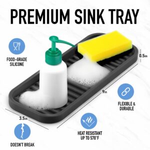 Zulay (9x3.5) Silicone Sponge Holder for Kitchen Sink - Flexible Multipurpose Kitchen Soap Tray Sponge Holder - Sink Organizer Tray for Kitchen, Bathroom, Makeup, Trinkets & More (Black)