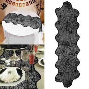 Vlovelife 14 x 48 Inch Halloween Table Runner, Black Lace Spider Web Table Runner, Halloween Decoration Lace Table Runner, Table Linens Topper for Halloween Party Dinner Table Decor