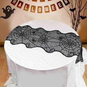 Vlovelife 14 x 48 Inch Halloween Table Runner, Black Lace Spider Web Table Runner, Halloween Decoration Lace Table Runner, Table Linens Topper for Halloween Party Dinner Table Decor