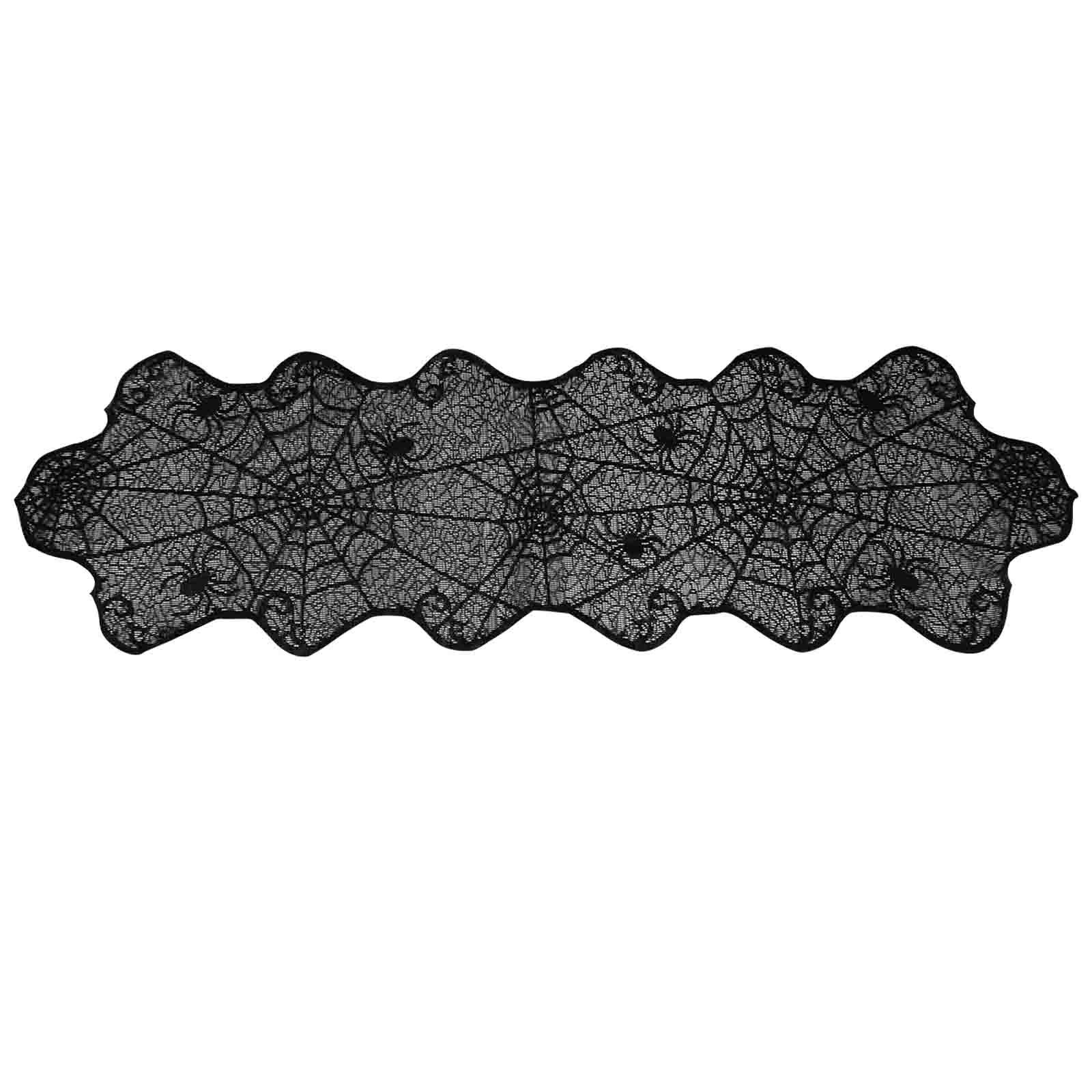 Vlovelife 14 x 48 Inch Halloween Table Runner, Black Lace Spider Web Table Runner, Halloween Decoration Lace Table Runner, Table Linens Topper for Halloween Party Dinner Table Decor