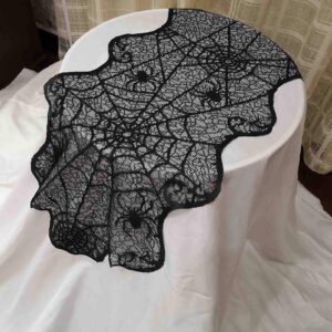 Vlovelife 14 x 48 Inch Halloween Table Runner, Black Lace Spider Web Table Runner, Halloween Decoration Lace Table Runner, Table Linens Topper for Halloween Party Dinner Table Decor