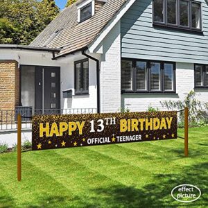 Ushinemi Happy 13th Birthday Banner, Official Teenager Banner, 13 Year Old Birthday Party Decorations Supplies Sign Backdrop, Black, 9.8x1.6Ft