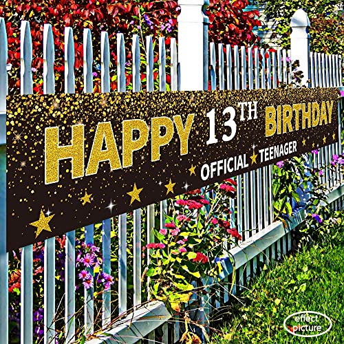 Ushinemi Happy 13th Birthday Banner, Official Teenager Banner, 13 Year Old Birthday Party Decorations Supplies Sign Backdrop, Black, 9.8x1.6Ft