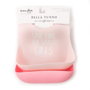 Bella Tunno Wonder Bib 2pk - Adjustable Silicone Baby Bibs for Girls & Boys, Durable and Waterproof BPA Free Silicone, Run The World & Hello Gorgeous