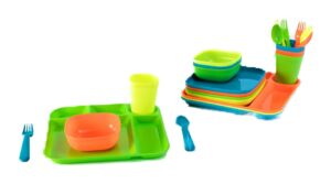 your zone plastic dinnerware set of 4-24 piece kids dinnerware set includes, kids cups, kids plates, kids bowls, flatware set, kids dishes set are reusable, microwave - dishwasher safe, bpa free boy