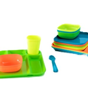 Your Zone Plastic Dinnerware Set of 4-24 Piece Kids Dinnerware Set Includes, Kids Cups, Kids Plates, Kids Bowls, Flatware Set, Kids Dishes Set are Reusable, Microwave - Dishwasher Safe, BPA Free Boy