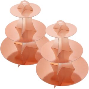 2 set rose gold 3-tier round cardboard cupcake stand for 24 cupcakes perfect for women girls birthday bridal shower rose gold party supplies