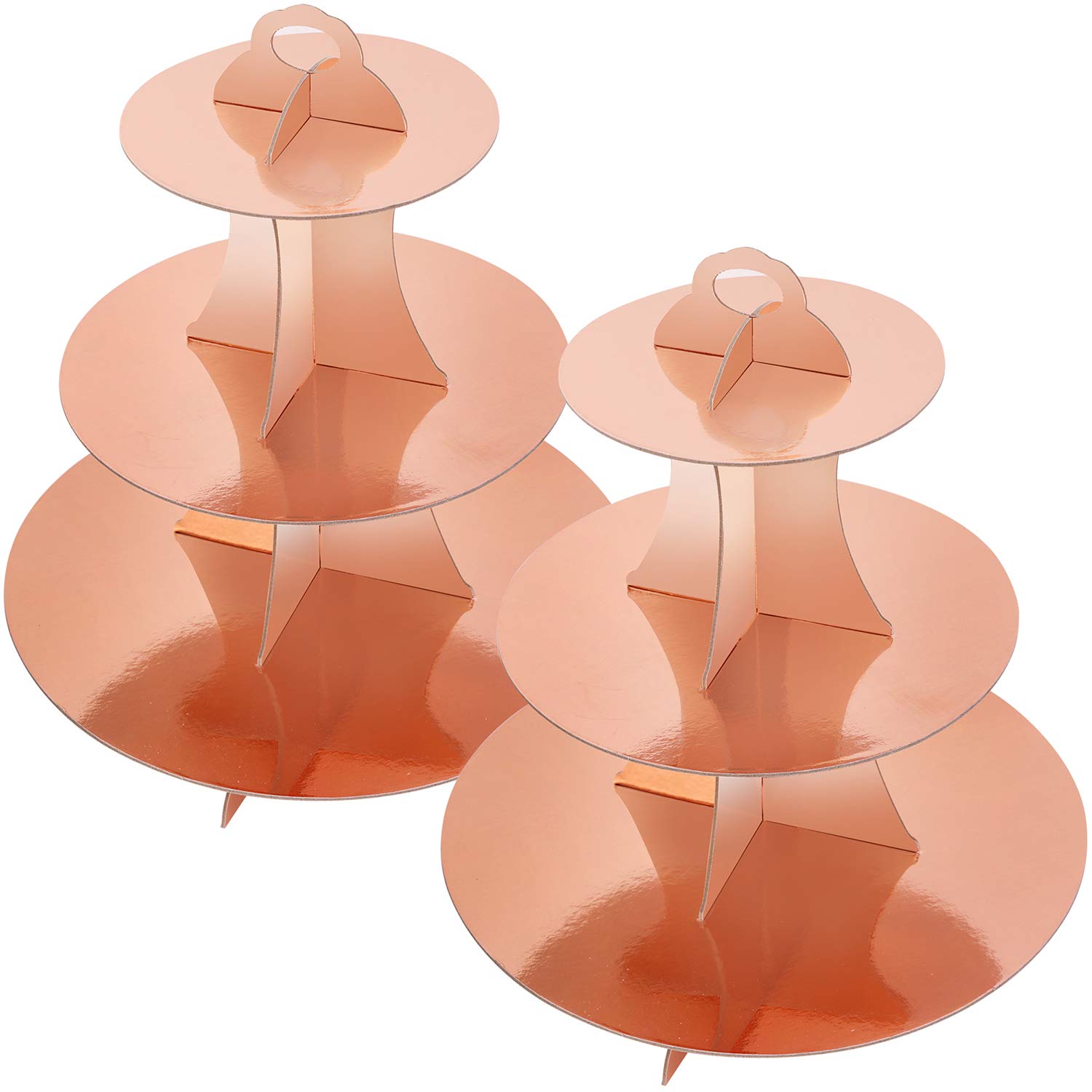 2 Set Rose Gold 3-Tier Round Cardboard Cupcake Stand for 24 Cupcakes Perfect for Women Girls Birthday Bridal Shower Rose Gold Party Supplies