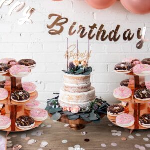 2 Set Rose Gold 3-Tier Round Cardboard Cupcake Stand for 24 Cupcakes Perfect for Women Girls Birthday Bridal Shower Rose Gold Party Supplies