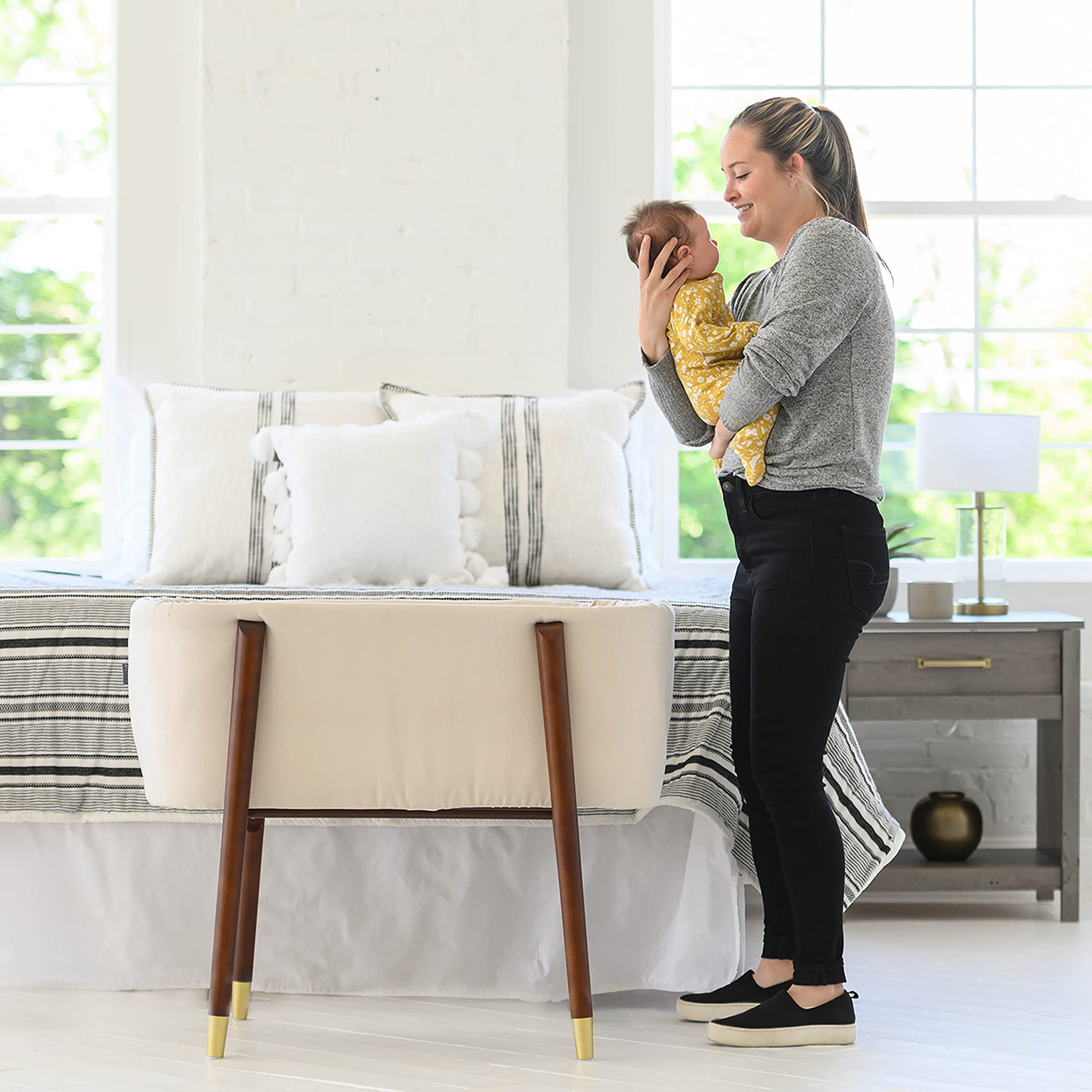 TruBliss Phoenix Baby Sova Bassinet - Portable Bassinet, Mid-Century Design, Extra Deep Walls for Safety, Includes 2 Fitted Sheets and Padded Mattress - Perfect for Newborns and Babies