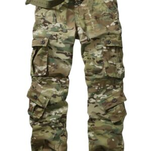 AKARMY Men's Ripstop Wild Cargo Pants, Relaxed Fit Hiking Pants, Army Camo Combat Casual Work Pants with 8 Pockets(No Belt) 3355 CP Camo 34