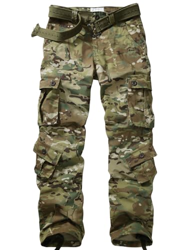 AKARMY Men's Ripstop Wild Cargo Pants, Relaxed Fit Hiking Pants, Army Camo Combat Casual Work Pants with 8 Pockets(No Belt) 3355 CP Camo 34