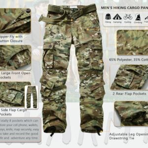 AKARMY Men's Ripstop Wild Cargo Pants, Relaxed Fit Hiking Pants, Army Camo Combat Casual Work Pants with 8 Pockets(No Belt) 3355 CP Camo 34