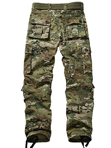 AKARMY Men's Ripstop Wild Cargo Pants, Relaxed Fit Hiking Pants, Army Camo Combat Casual Work Pants with 8 Pockets(No Belt) 3355 CP Camo 34