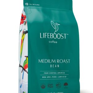 Lifeboost Coffee Organic Coffee Beans Medium Roast - Low Acid Single Origin Non-GMO Organic Whole Bean Coffee - Third Party Tested For Mycotoxins & Pesticides - 12 Ounces