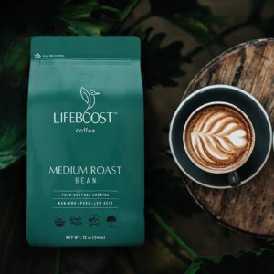 Lifeboost Coffee Organic Coffee Beans Medium Roast - Low Acid Single Origin Non-GMO Organic Whole Bean Coffee - Third Party Tested For Mycotoxins & Pesticides - 12 Ounces