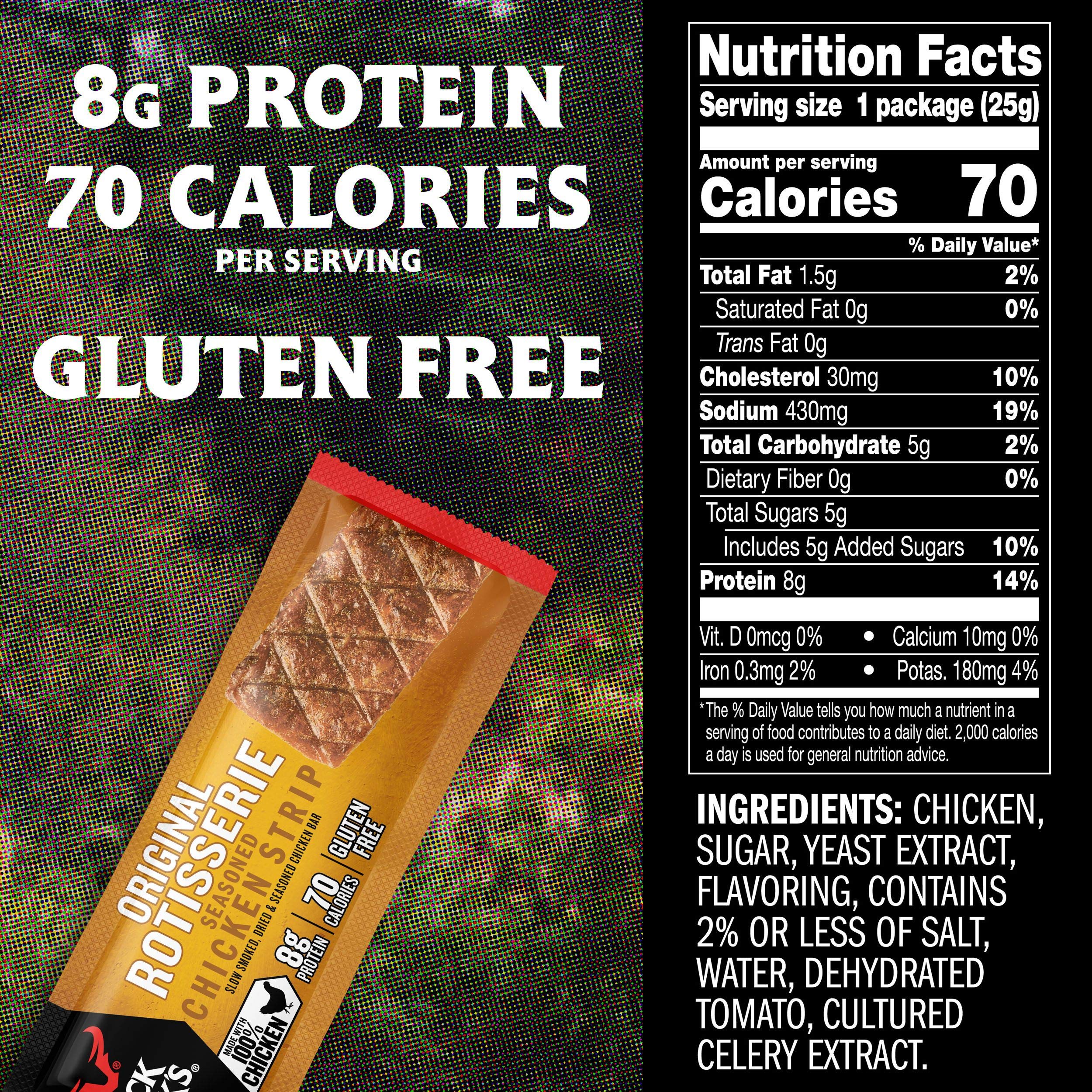 Jack Link's Meat Bars, Rotisserie Chicken, 12 Count - 8g of Protein and 70 Calories Per Protein Bar, Made with Premium Chicken, No added MSG - Keto Friendly and Gluten Free Snacks