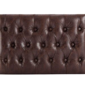 Wovenbyrd Modern Rectangular Button Tufted Ottoman Footstool with Metal Frame, 24-Inch by 16.5-Inch, Dark Brown Faux Leather