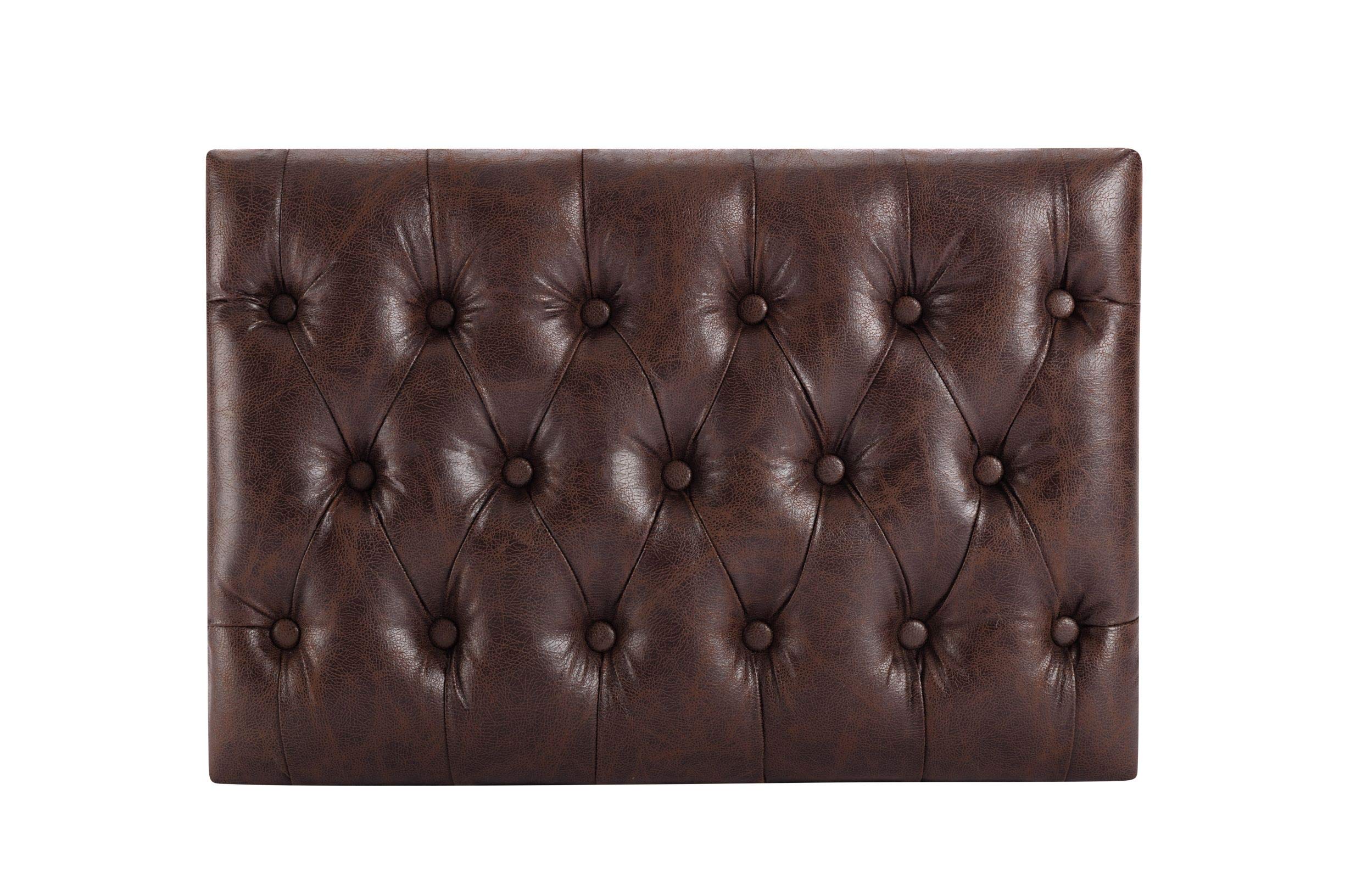 Wovenbyrd Modern Rectangular Button Tufted Ottoman Footstool with Metal Frame, 24-Inch by 16.5-Inch, Dark Brown Faux Leather