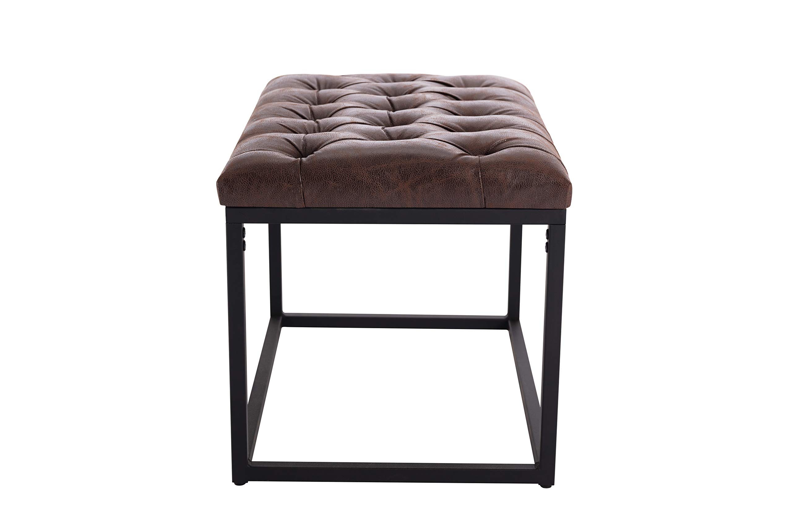 Wovenbyrd Modern Rectangular Button Tufted Ottoman Footstool with Metal Frame, 24-Inch by 16.5-Inch, Dark Brown Faux Leather