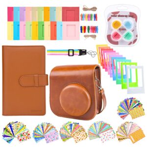 sunmns accessories bundle kit set compatible with fujifilm instax mini 11 instant camera, accessory include case, album, film stickers, desk frames, paper frame, filters, strap (brown)