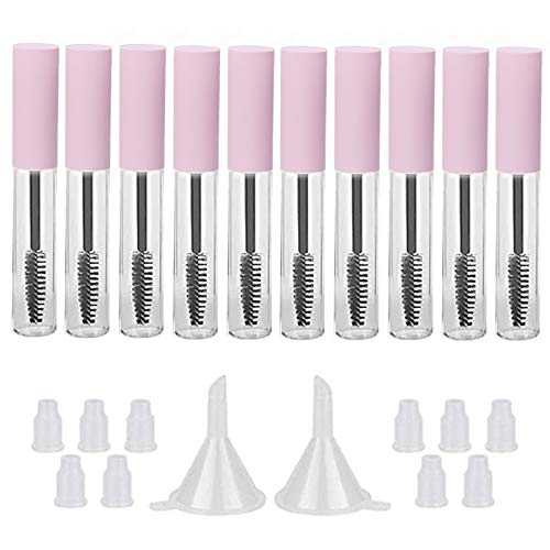 GTHER 10PCS 10ML Empty Mascara Tube Bottle with Eyelash Wand & Rubber Inserts & Funnels Set for Castor Oil/Eyelash Growth Oil, DIY Mascara Eyelash Cream Container with Cap, Matte Pink