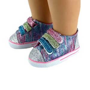 American Fashion World Rainbow Glitter Sneakers for 18-Inch Dolls | Premium Quality & Trendy Design | Dolls Shoes | Shoe Fashion for Dolls for Popular Brands