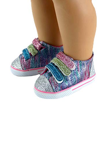 American Fashion World Rainbow Glitter Sneakers for 18-Inch Dolls | Premium Quality & Trendy Design | Dolls Shoes | Shoe Fashion for Dolls for Popular Brands