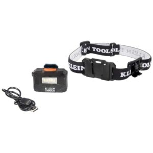 Klein Tools 56049 Rechargeable Headlamp / LED Lights, Adjustable Fabric Strap with Marker / Pencil Holder, 260 Lumens, for Work and Outdoors