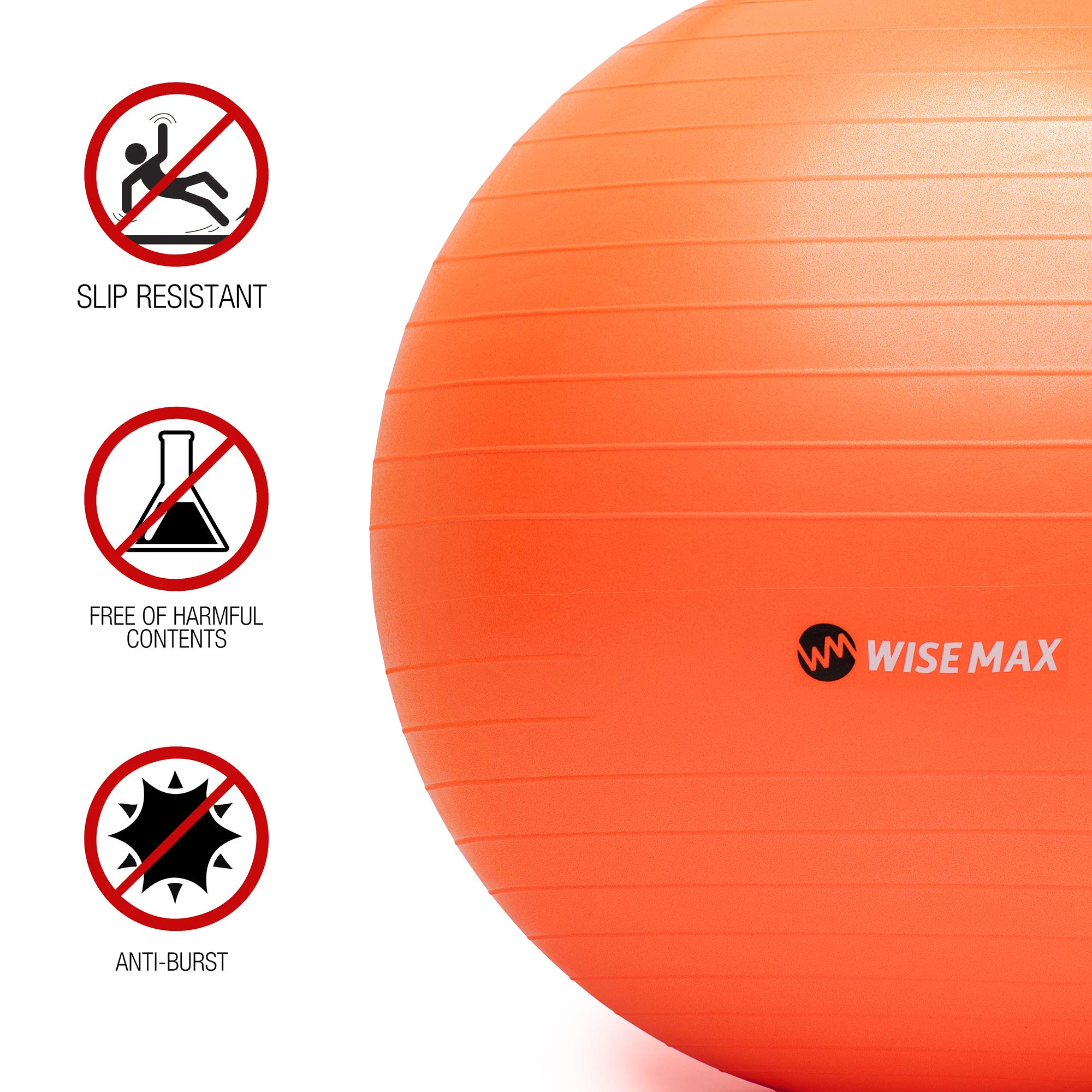 WISEMAX Exercise Ball Chair – Stability Yoga Balance Ball with Ring Base, Resistance Bands & Pump, Loop Bands, Carry Bag, Poster for Home, Office, Posture, Gym Bundle, Home Workout- 65cm