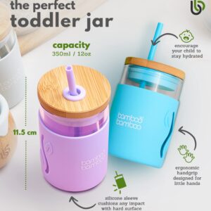 bamboo bamboo Toddler Sippy Cup with Straw and Lid, Transition Drinking Cup for Kids Holds 11.8 oz of Milk, Juice, Water or Smoothies – Glass Kids Cup with Impact-Resistant Silicone Sleeve and Straw