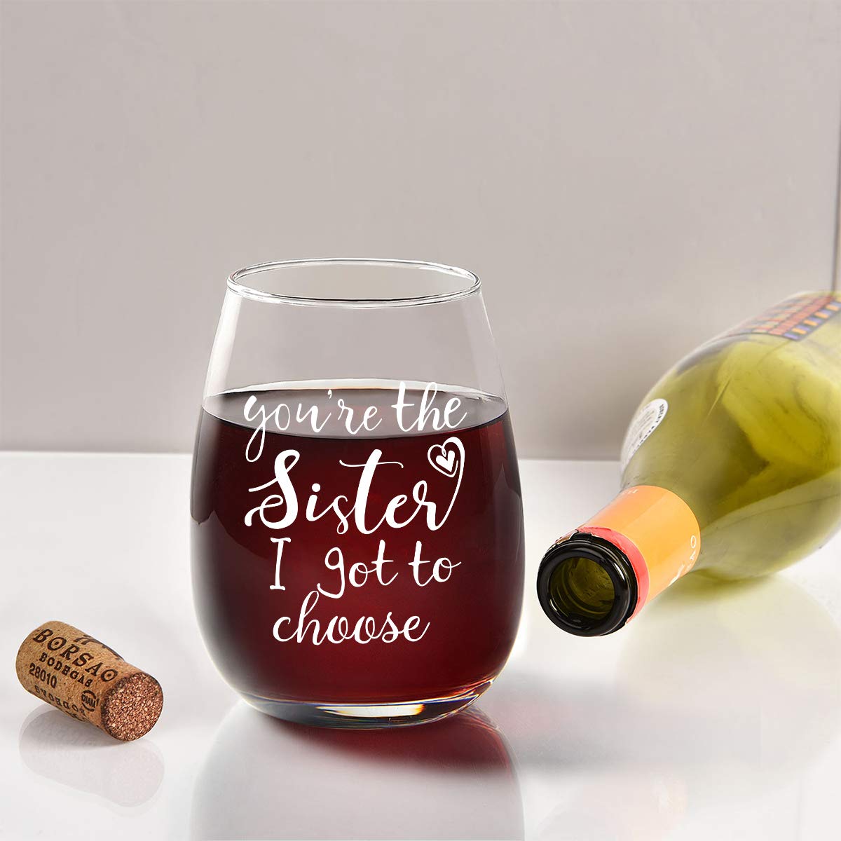 You’re the Sister I Got to Choose Stemless Wine Glass, Sister Gifts for Women Sister Best Friend Soul Sister Like Sisters, Unique Wine Glass Gifts for Women Birthday Christmas, 15 Oz