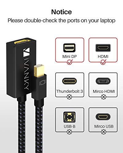 IVANKY 4K Active Mini DisplayPort to HDMI Adapter - 4K 60Hz [0.24m/0.65FT, Super Slim] Mini DP to HDMI Adapter for MacBook Air/Pro, Surface Pro/Dock/Book, Monitor, Projector