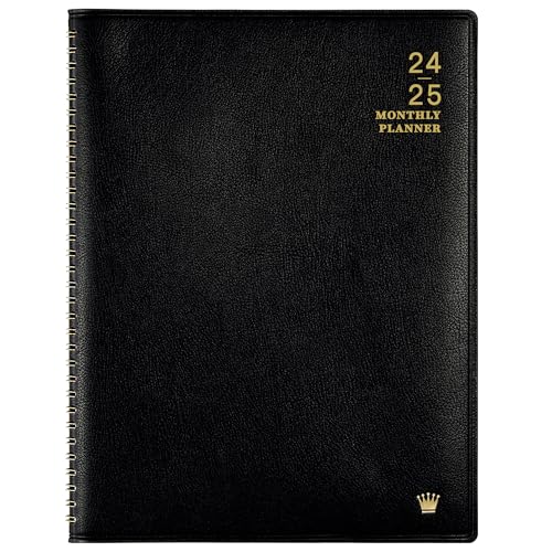 2024-2025 Monthly Planner/Calendar - Jul 2024 - Dec 2025, Monthly Planner 2024-2025, 18 Months, Faux Leather, 8.86" x 11.4", 15 Notes Pages, Strong Twin - Wire Binding, Tabs, Perfect Organizer - Black