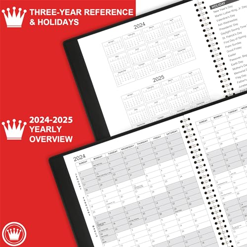 2024-2025 Monthly Planner/Calendar - Jul 2024 - Dec 2025, Monthly Planner 2024-2025, 18 Months, Faux Leather, 8.86" x 11.4", 15 Notes Pages, Strong Twin - Wire Binding, Tabs, Perfect Organizer - Black