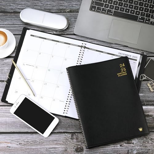 2024-2025 Monthly Planner/Calendar - Jul 2024 - Dec 2025, Monthly Planner 2024-2025, 18 Months, Faux Leather, 8.86" x 11.4", 15 Notes Pages, Strong Twin - Wire Binding, Tabs, Perfect Organizer - Black