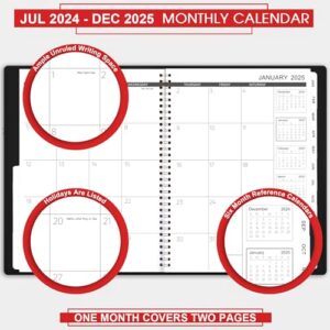 2024-2025 Monthly Planner/Calendar - Jul 2024 - Dec 2025, Monthly Planner 2024-2025, 18 Months, Faux Leather, 8.86" x 11.4", 15 Notes Pages, Strong Twin - Wire Binding, Tabs, Perfect Organizer - Black