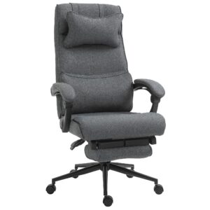 vinsetto high back executive office chair, reclining computer desk chair with footrest, height adjustable fabric office chair with headrest and lumbar support, gray