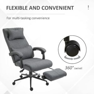 Vinsetto High Back Executive Office Chair, Reclining Computer Desk Chair with Footrest, Height Adjustable Fabric Office Chair with Headrest and Lumbar Support, Gray