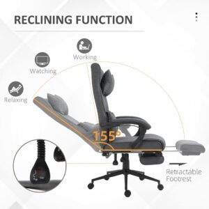 Vinsetto High Back Executive Office Chair, Reclining Computer Desk Chair with Footrest, Height Adjustable Fabric Office Chair with Headrest and Lumbar Support, Gray