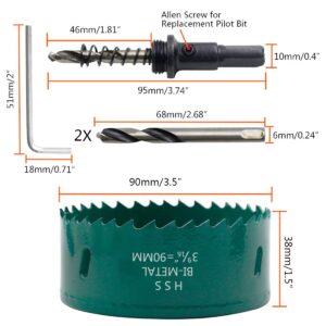 Qjaiune 90mm/3.5" Hole Saw BI-Metal Heavy Duty Hole Cutter for Wood Cornhole Boards, Wood, Plastic, Drywall and Metal Sheet